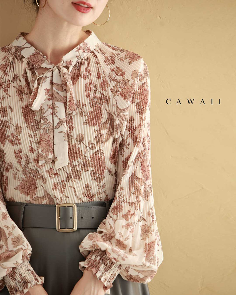 ロマンティックな花柄の細やかプリーツブラウストップス – ONE PEACE ONLINE